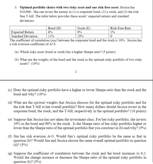 Solved Optimal portfolio choice with two risky asset and one | Chegg.com