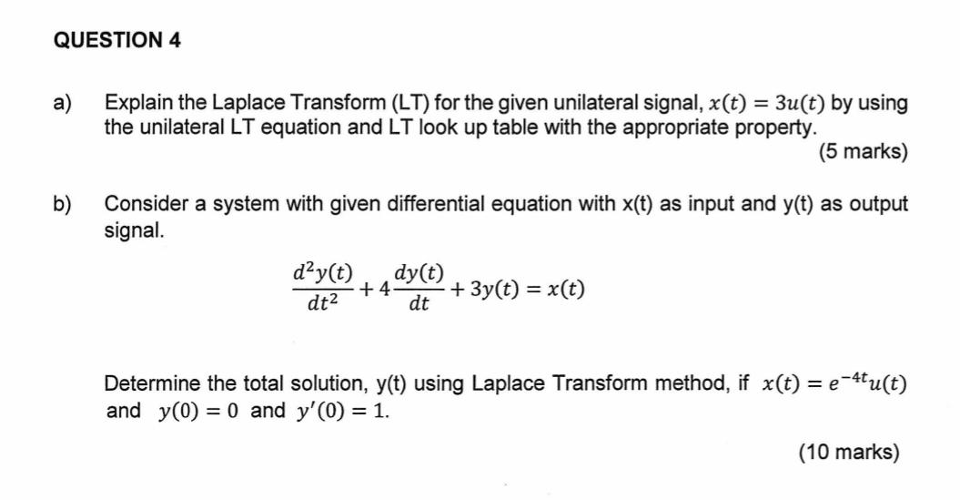 Solved QUESTION 4\\na) Explain the Laplace Transform (LT) | Chegg.com