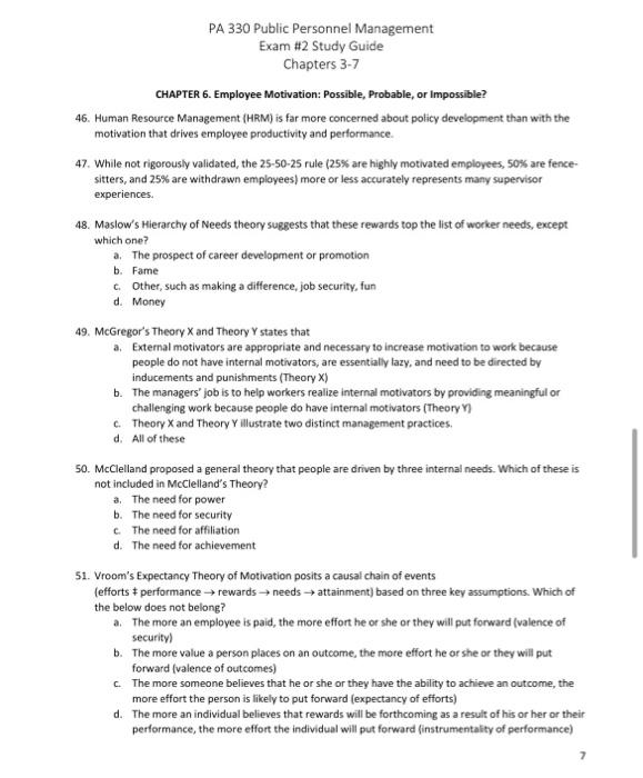 Solved PA 330 Public Personnel Management Exam \#2 Study | Chegg.com
