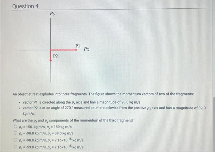 Solved An object at rest explodes into three fragments. The | Chegg.com