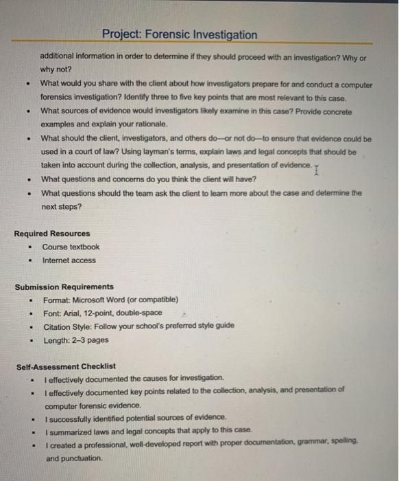 Project: Forensic Investigation Part 1: Preparing for | Chegg.com