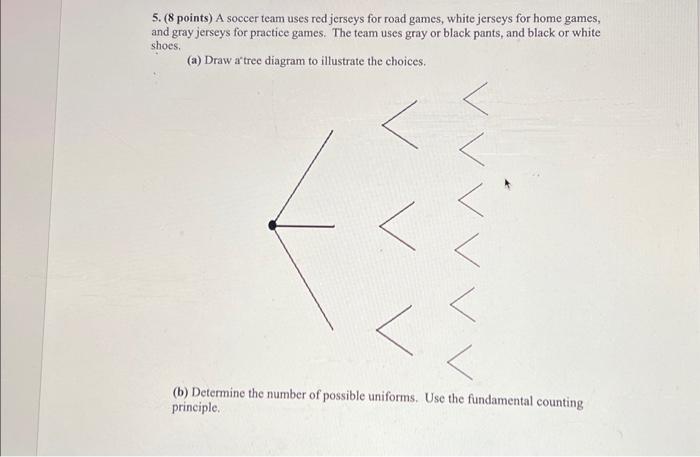 Solved 5. (8 points) A soccer team uses red jerseys for road | Chegg.com