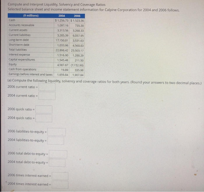 Solved Compute and Interpret Liquidity, Solvency and | Chegg.com