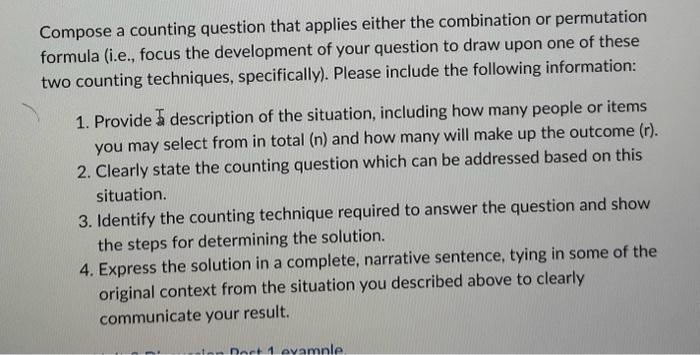 Solved Compose a counting question that applies either the | Chegg.com