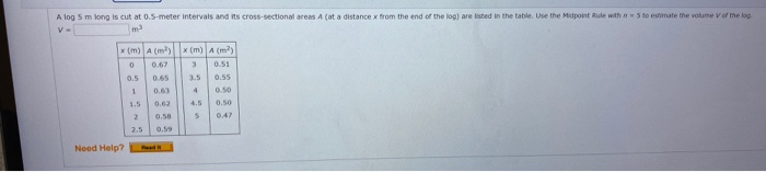 Solved A log 5 m long is cut at 0.5- meter intervals and its | Chegg.com