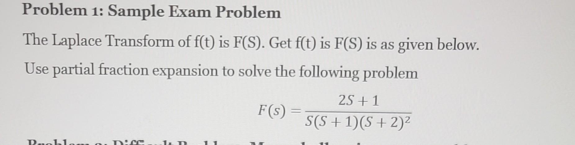 Solved Problem 1: Sample Exam Problem The Laplace Transform | Chegg.com