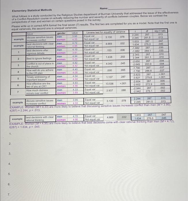 Solved Elementary Statistical Methods Name: What follows is | Chegg.com