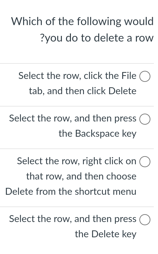 Solved Which of the following would ?you do to delete a | Chegg.com