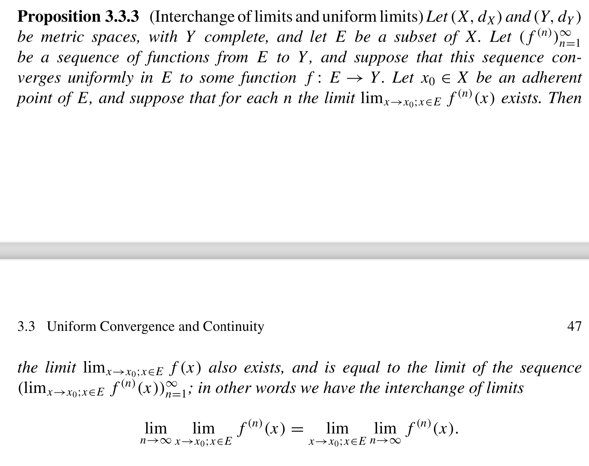 Solved Proposition 3.3.3 (Interchange of limits and uniform | Chegg.com