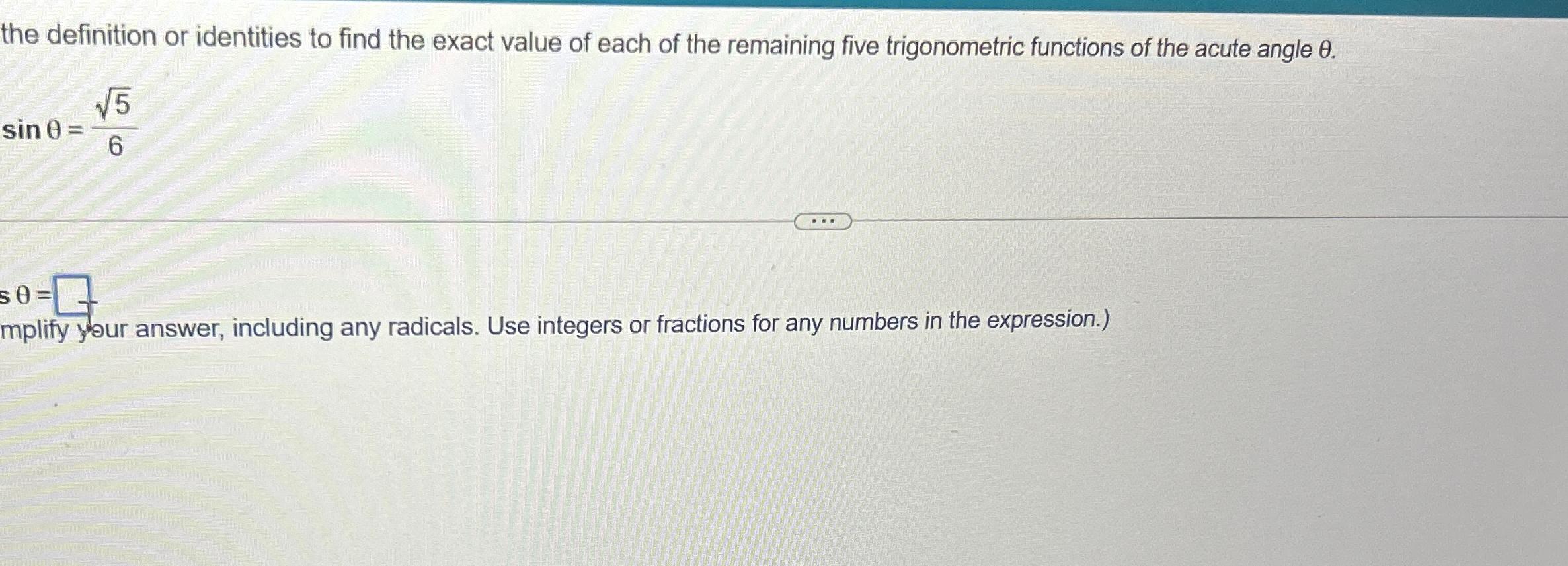 Solved the definition or identities to find the exact value | Chegg.com