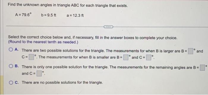 Solved Find the unknown angles in triangle ABC for each | Chegg.com