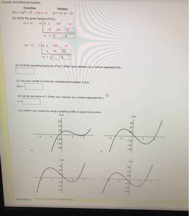 Solved Consider the following function. Function Factors RX) | Chegg.com