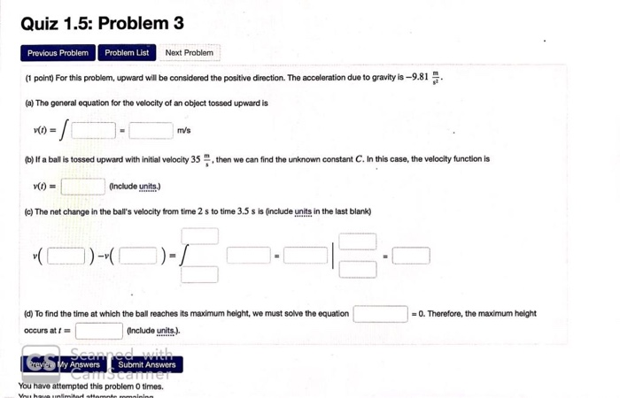 Solved Quiz 1.5: Problem 3 Previous Problem Problem List | Chegg.com