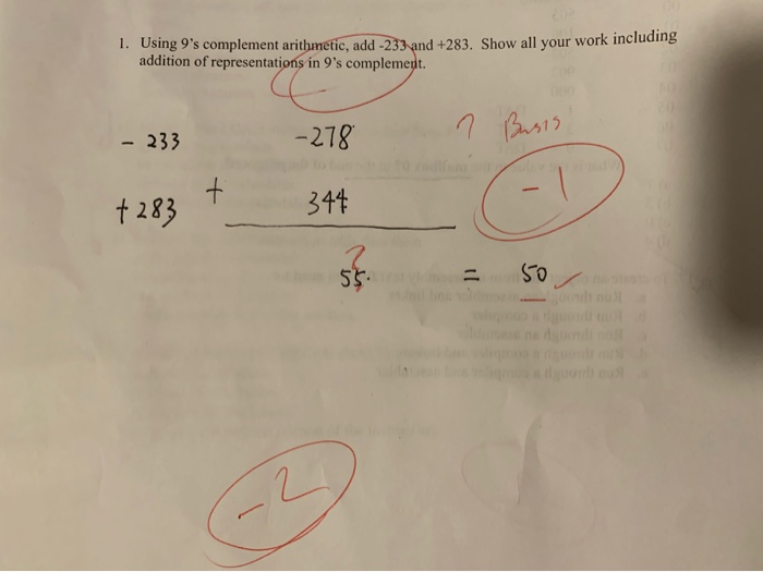 Solved 1. Using 9's complement arithmetic, add -233 and | Chegg.com