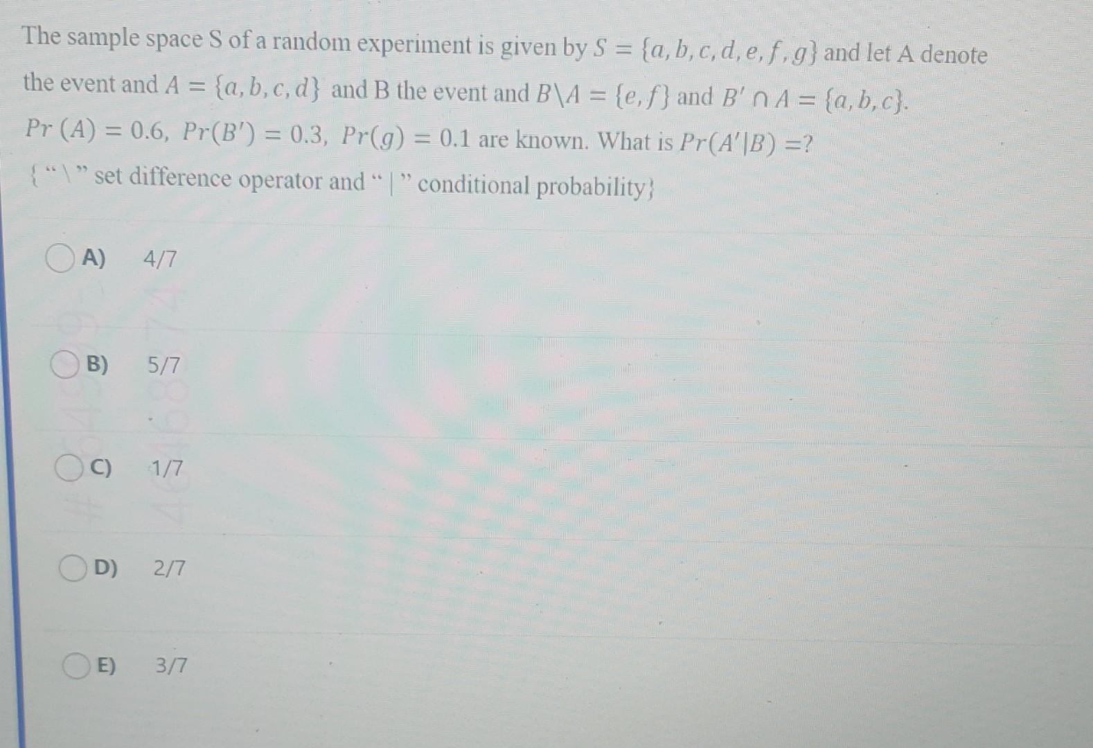 Solved The sample space S of a random experiment is given by | Chegg.com