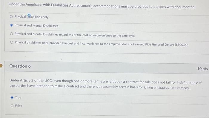 Solved Under the Americans with Disabilities Act reasonable | Chegg.com