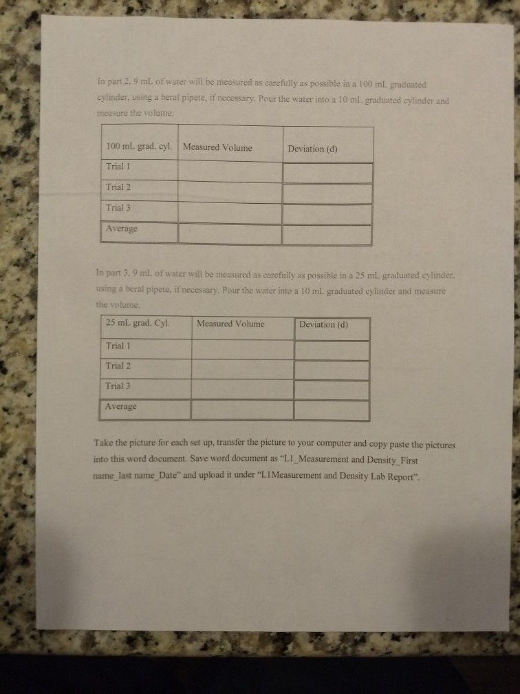Lab 1: Report Sheet A. Determination of density of a | Chegg.com
