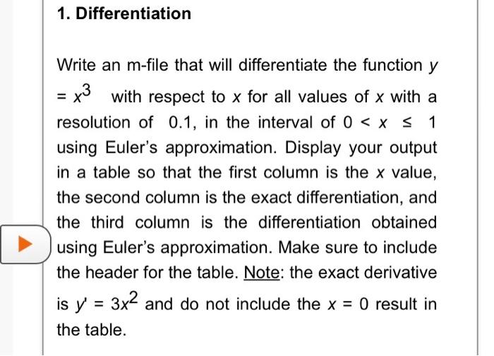 Solved 1. Differentiation Write an m-file that will | Chegg.com