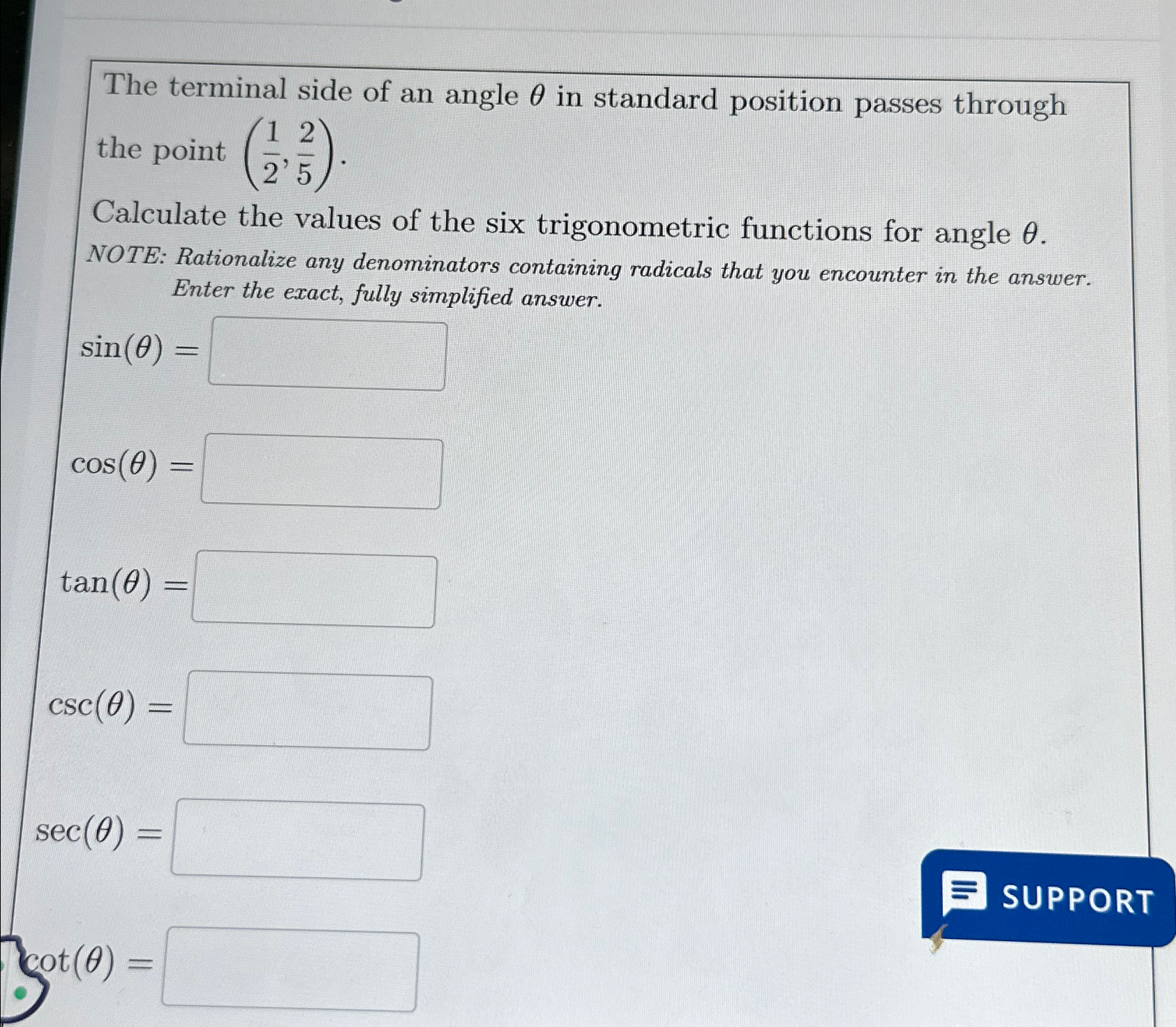 Solved The terminal side of an angle θ ﻿in standard position | Chegg.com