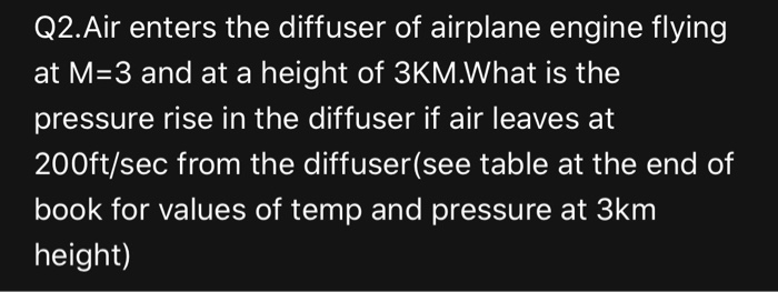 Solved Q2. Air enters the diffuser of airplane engine flying | Chegg.com