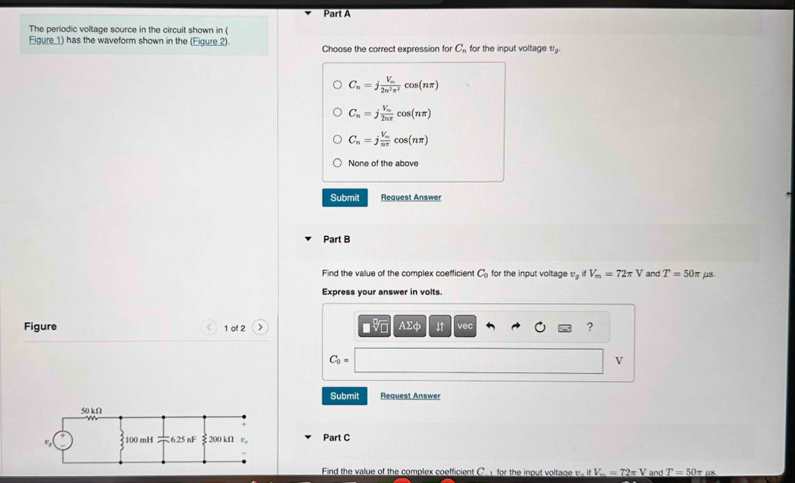 Solved Part AThe periodic voltage source in the circuit | Chegg.com