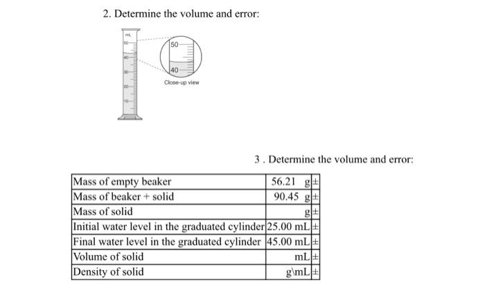 Solved 2. Determine the volume and error: 50 40 Close-up | Chegg.com