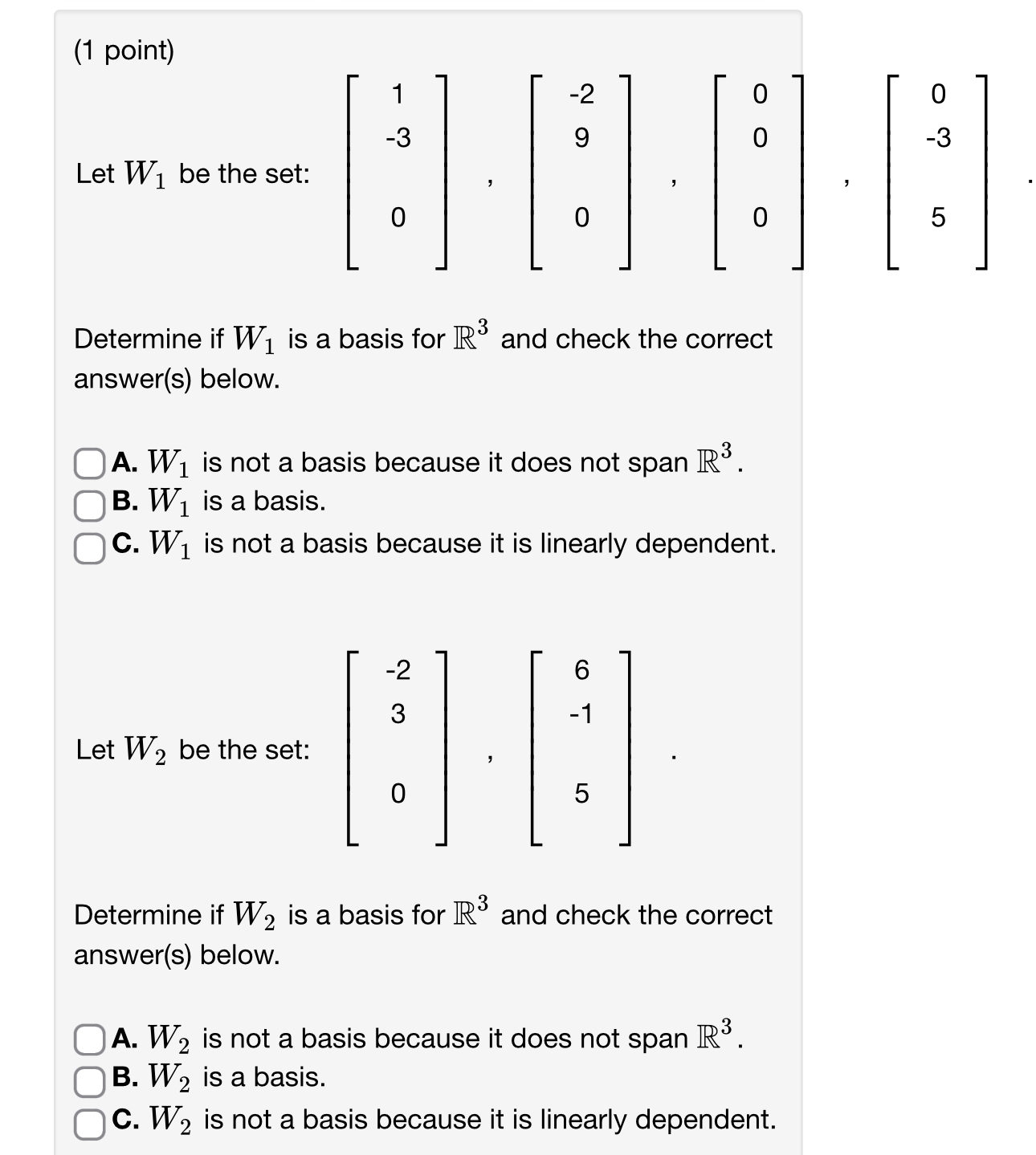 Solved (1 ﻿point)Let W1 ﻿be the | Chegg.com