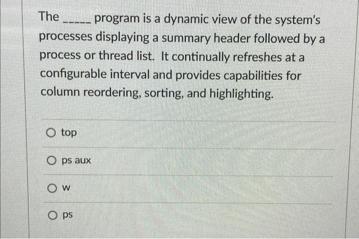 Solved The _____ program is a dynamic view of the system's | Chegg.com