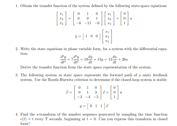 Solved 1. Obtain the transfer function of the system defined | Chegg.com