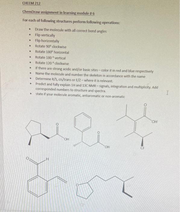 CHEEM 212 ChemDraw assignment in learning module 116 | Chegg.com