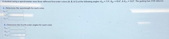 Solved A student using a spectrometer sees three different | Chegg.com