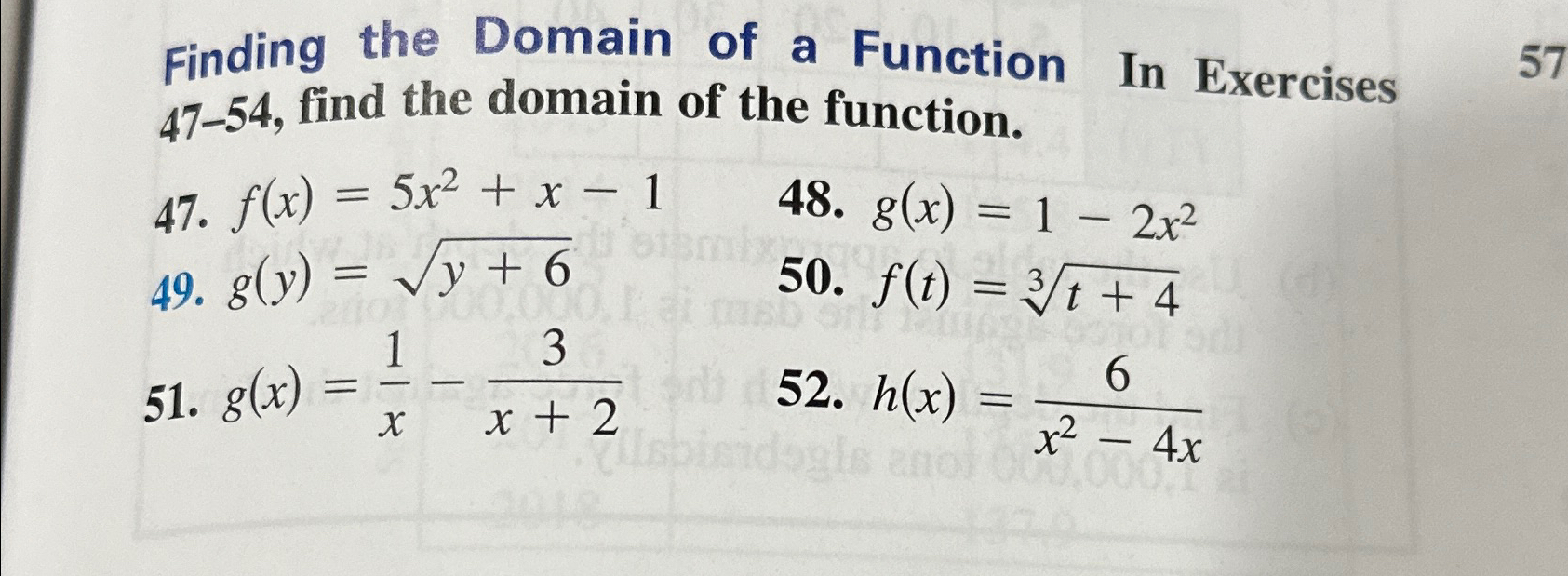 Solved Finding the Domain of a Function In Exercises 47-54, | Chegg.com