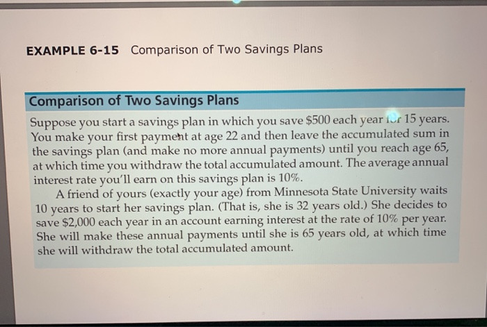 Solved EXAMPLE 6-15 Comparison of Two Savings Plans | Chegg.com