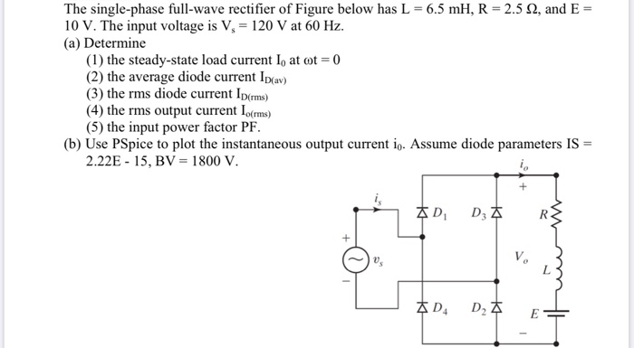 Solved The single-phase full-wave rectifier of Figure below | Chegg.com