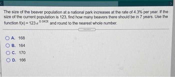 Solved The size of the beaver population at a national park | Chegg.com