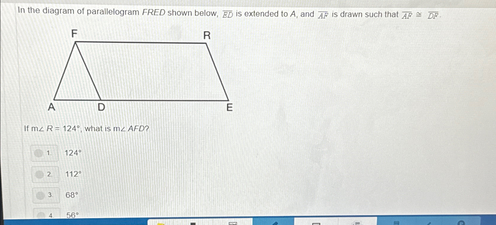 Solved In the diagram of parallelogram FRED shown below, | Chegg.com
