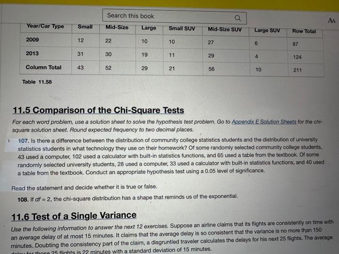 Solved 11.5 Comparison of the Chi-Square Tests For each word | Chegg.com