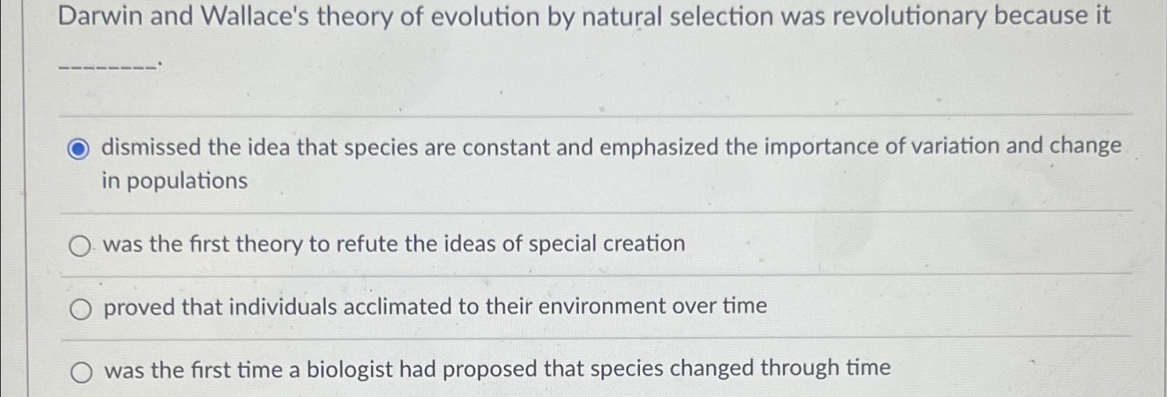 Solved Darwin and Wallace's theory of evolution by natural | Chegg.com