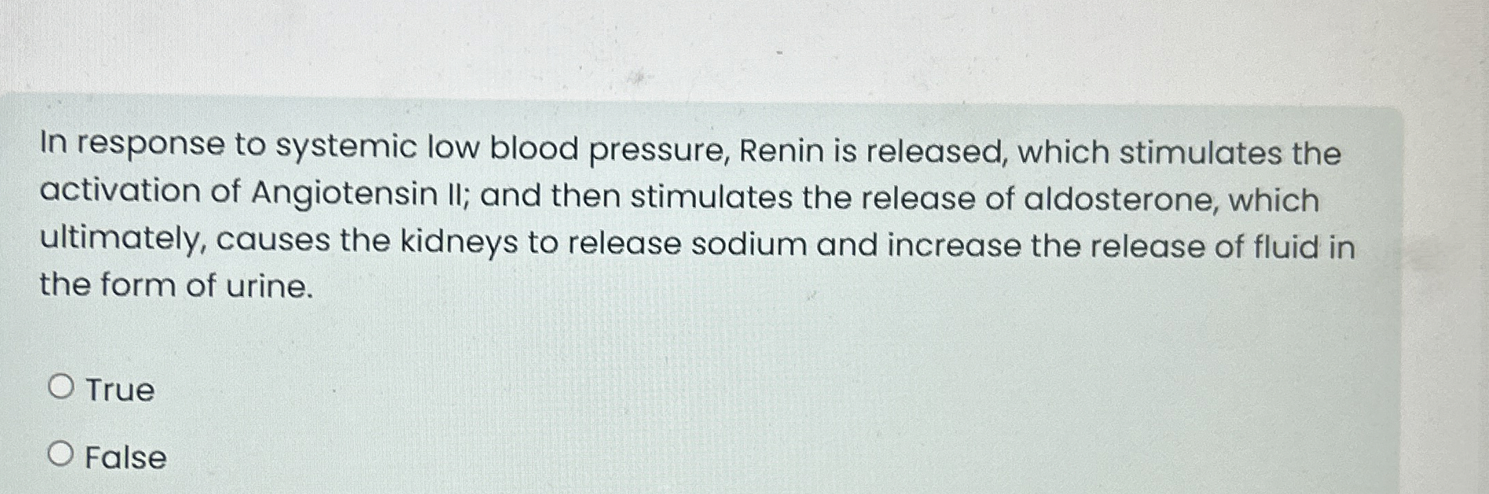 Solved In response to systemic low blood pressure, Renin is | Chegg.com