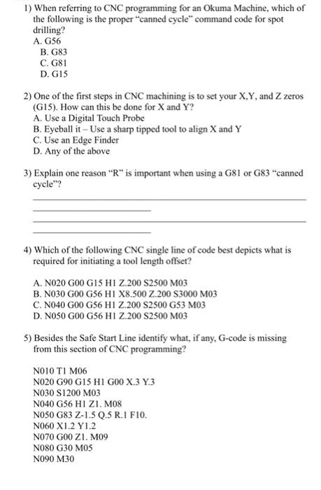 Solved 1) When referring to CNC programming for an Okuma | Chegg.com
