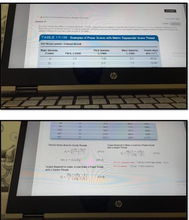TABLE 17-1M Examples of Power Screws with Metric | Chegg.com