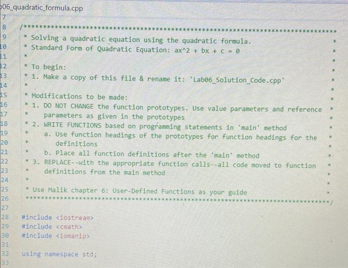 Solved * Solving a quadratic equation using the quadratic | Chegg.com