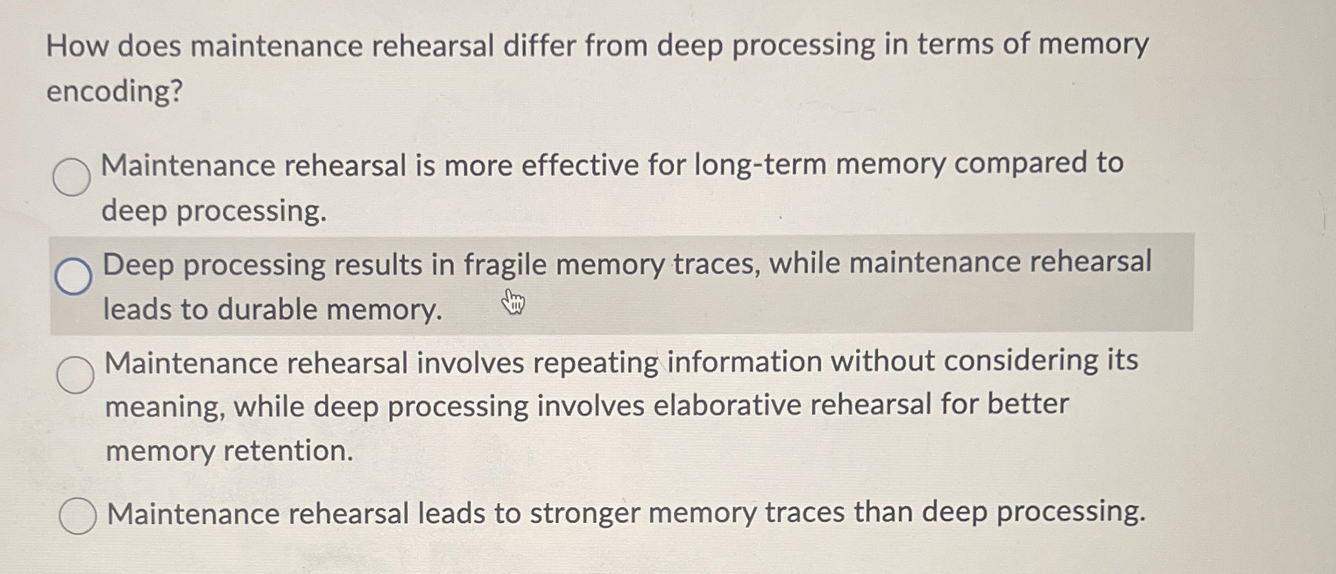 Solved How does maintenance rehearsal differ from deep | Chegg.com