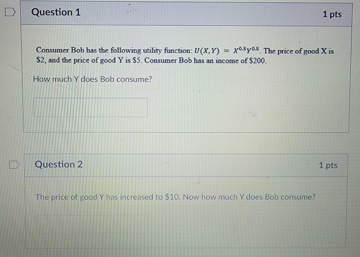 Solved Consumer Bob has the following utility function: | Chegg.com