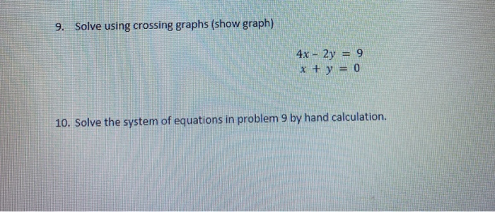 Solved 9. Solve using crossing graphs (show graph) 4x - 2y = | Chegg.com