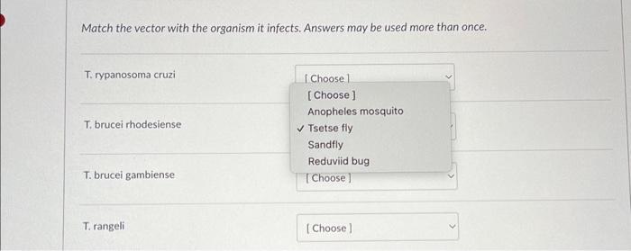 Solved Match the vector with the organism it infects. | Chegg.com