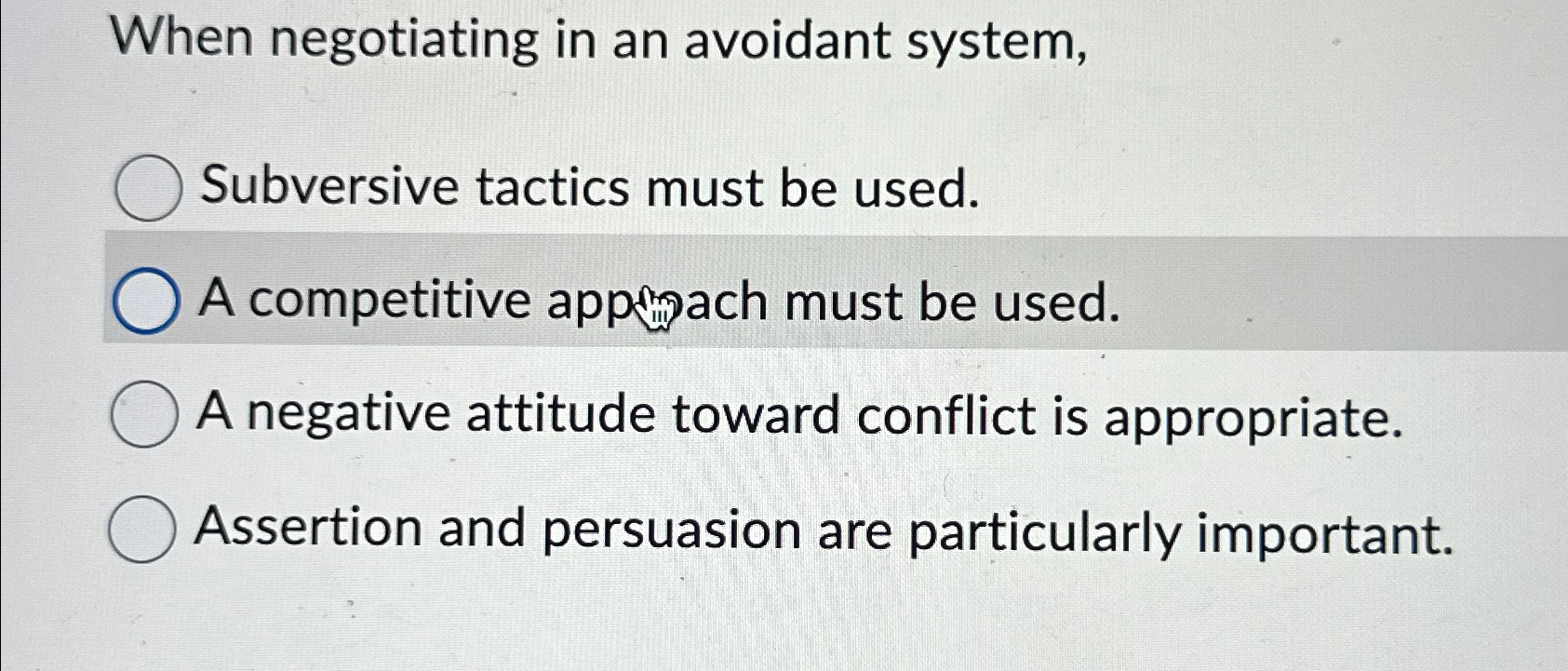 Solved When negotiating in an avoidant system,Subversive | Chegg.com