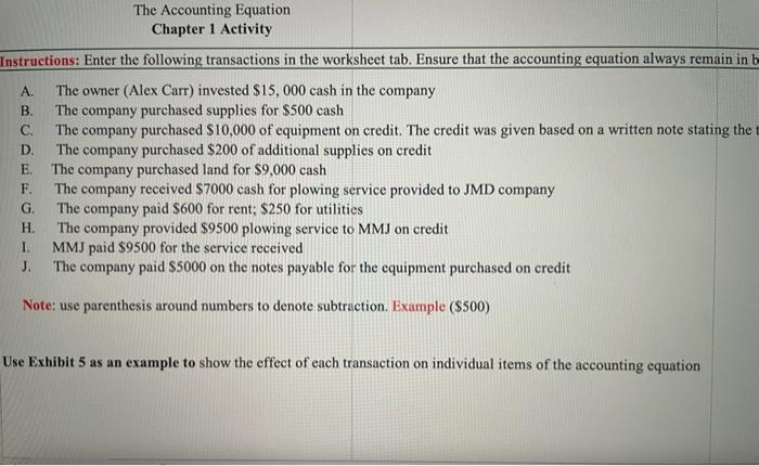 Solved Accounting 1 The Accounting Equation Chapter Activity | Chegg.com