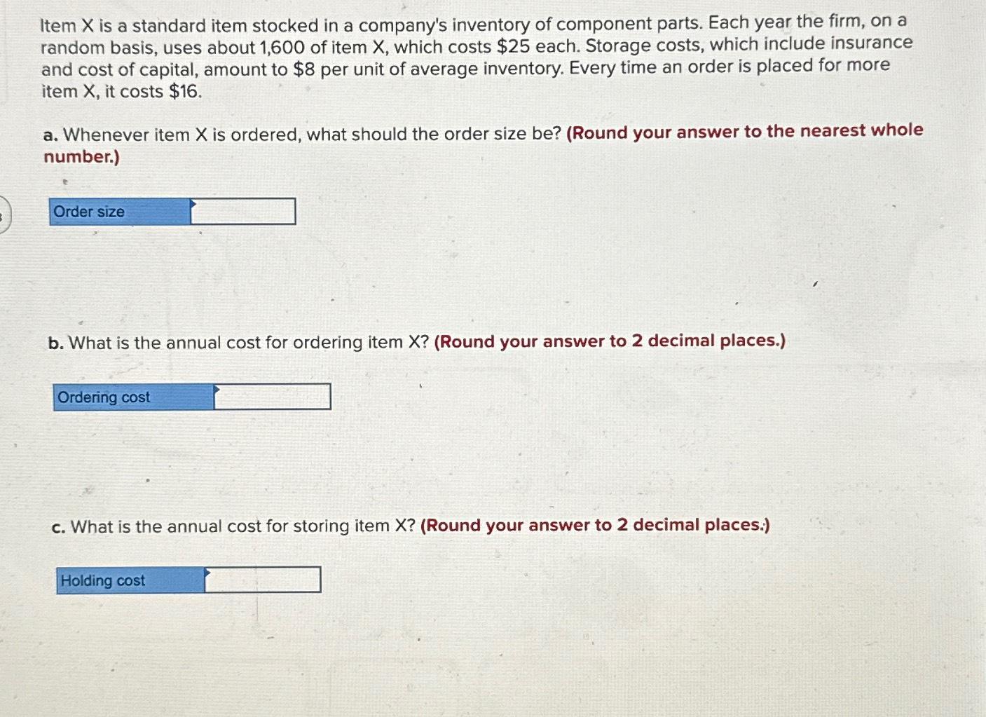 Solved Item x ﻿is a standard item stocked in a company's | Chegg.com