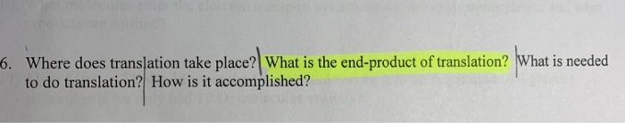 Solved 6. Where does translation take place? What is the | Chegg.com